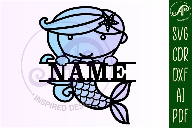 Cute mermaid Name sign svg laser cut template, door or wall