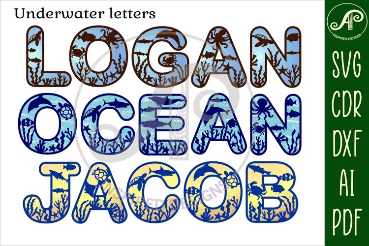 Underwater theme alphabet set. 2 layer 47 letters.