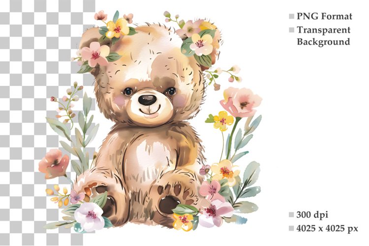 Watercolor Cute Teddy Bear Clipart (3393743)