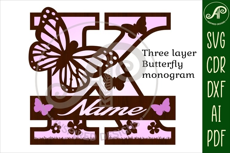 Monarch Butterfly monogram letter Name signs 3 layer design