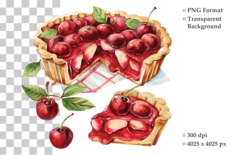 Watercolor Cherry Pie Clipart (3394851)