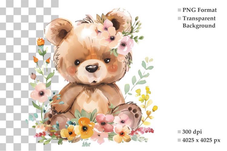 Watercolor Cute Teddy Bear Clipart, Teddy Bear Sublimation