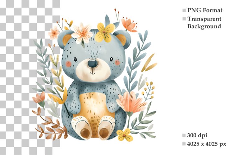 Watercolor Cute Teddy Bear Clipart (3396857)