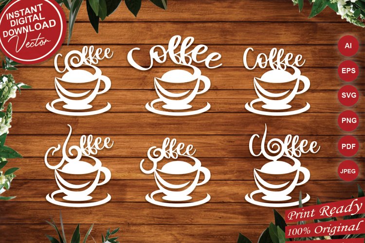Papercut Coffee Cup Set with Coffee Text