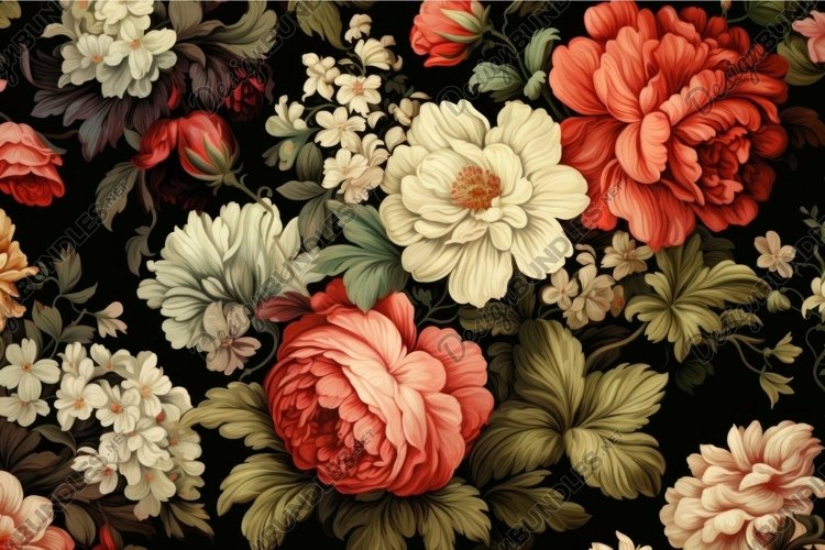 Elegant vintage pattern with a variety of detailed blooming