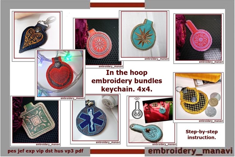 In the hoop embroidery bundles of 9 designs keychain.