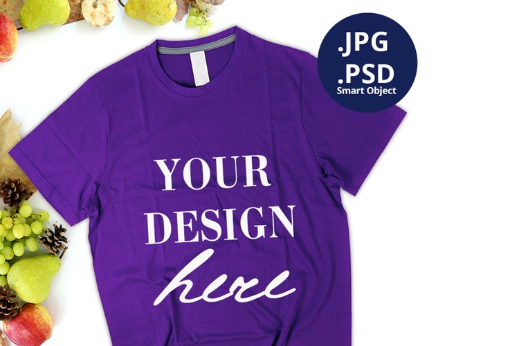 Purple T-shirt mockup Autumn & Thanksgiving, Fall mockup PSD