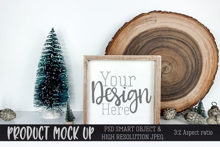Small square sign for Christmas with ornaments MOCKUP