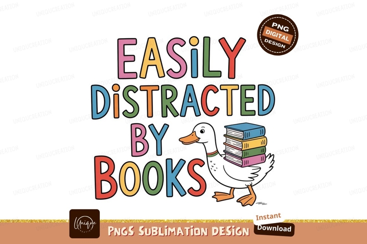 Duck reading books colorful text image