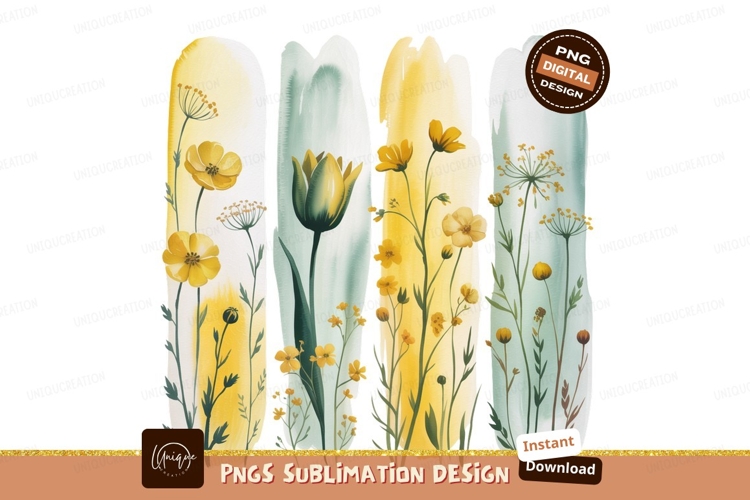 Yellow floral watercolor brush strokes image (6191155)