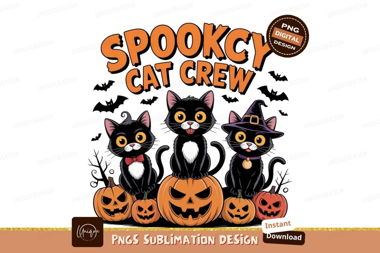 Spooky black cats and pumpkins Halloween