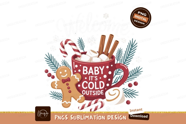 Welcome hot cocoa gingerbread man candy cane christmas