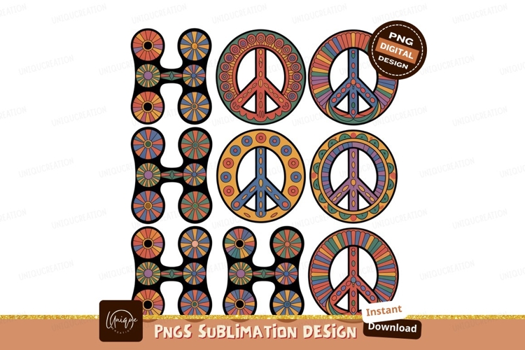 Psychedelic peace symbols and geometric shapes retro