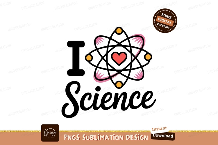 Pink atom heart design yellow science