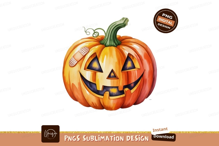 Jackolantern with bandage and glowing eyes halloween