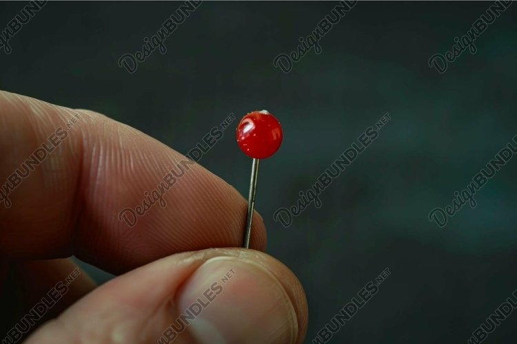 Person holding a red pin between fingers