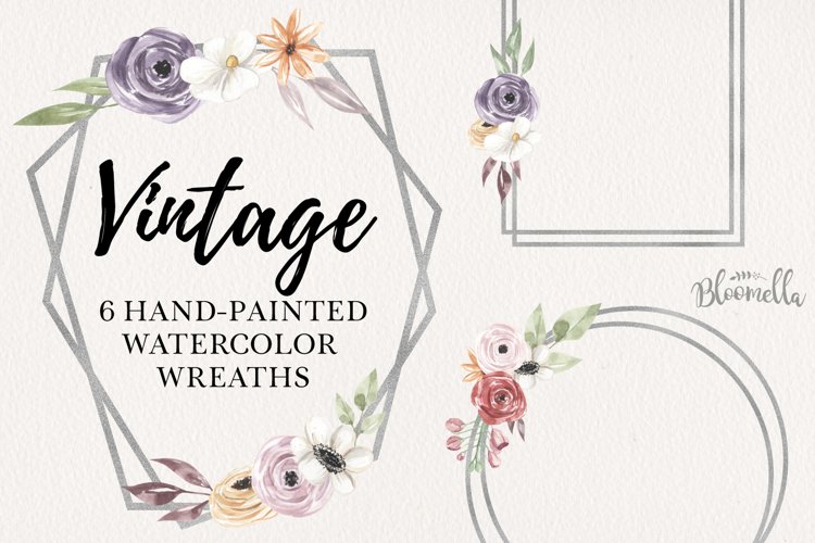 Vintage Silver 6 Frames Flowers Watercolor Florals