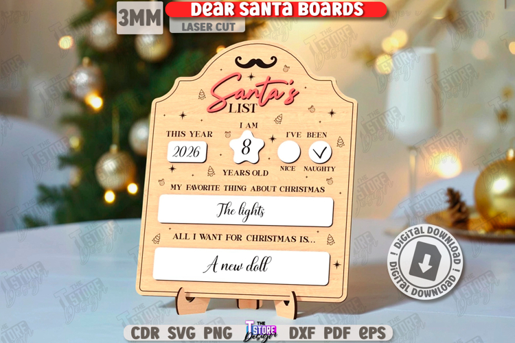 Dear Santa Board Laser Cut|Santa's List|Merry (6250551)