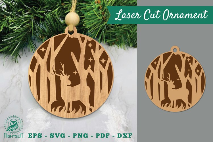 Deer in Forest Laser Cut Ornament SVG 2