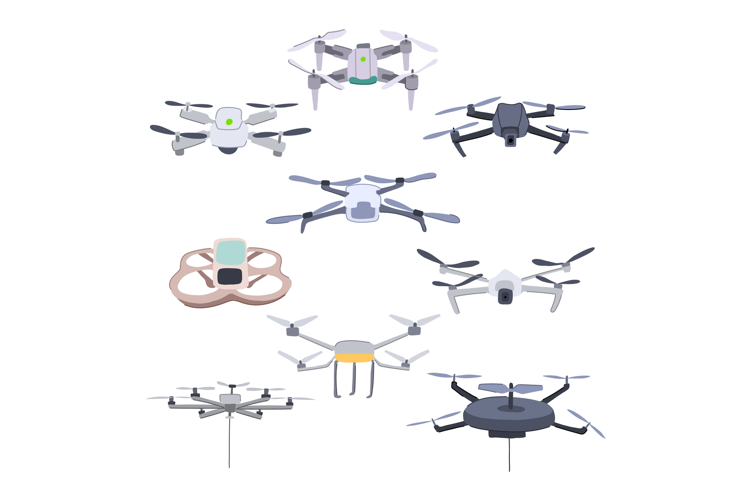 delivery drone set cartoon