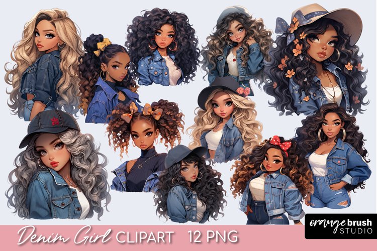 Denim Girl Clipart Bundle, Fashion Girl Sublimation Designs