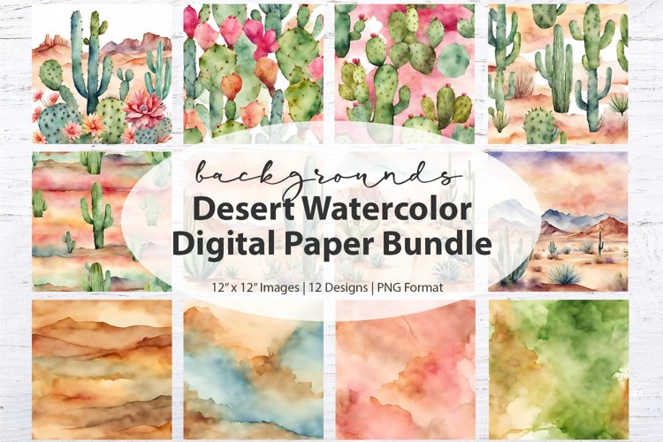 Digital Paper, printable paper bundle: Desert watercolors