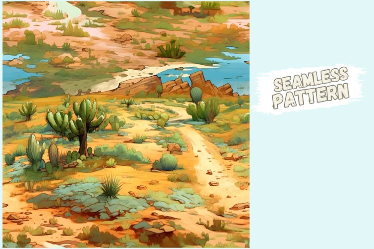 Desert with Cactus Seamless Digital Pattern