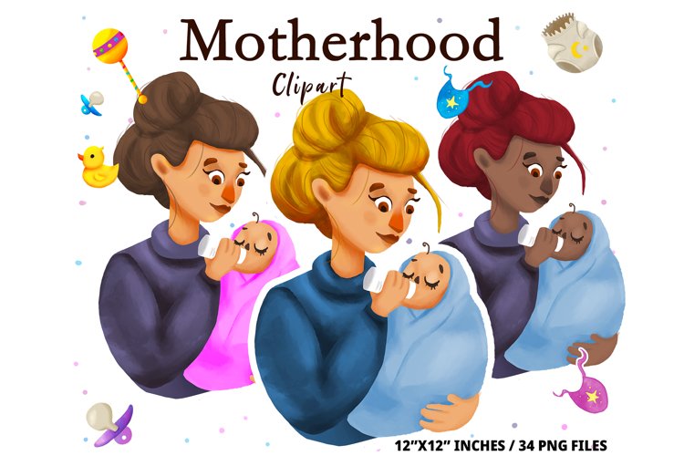 Motherhood Clipart - Mother's Day, Baby Boy/ Girl, PNG,