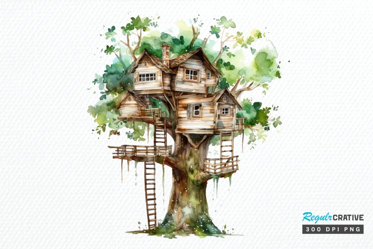 Watercolor Treehouse PNG Clipart