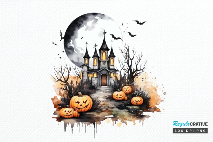 Big Watercolor Halloween PNG Clipart
