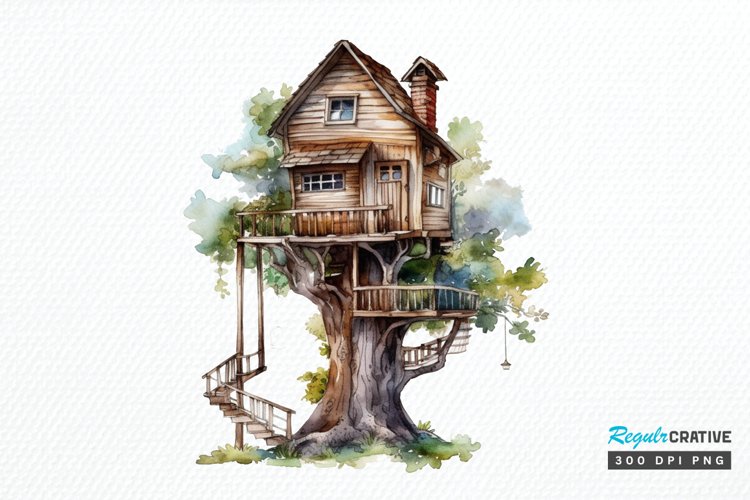 Watercolor Treehouse PNG Clipart