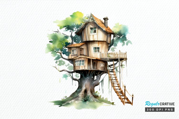 Watercolor Treehouse PNG Clipart