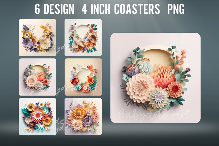 3D Flower Square Coaster Sublimation Designs