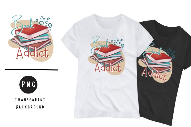 Book Lovers Clipart, "Book Addict", PNG - Transparent