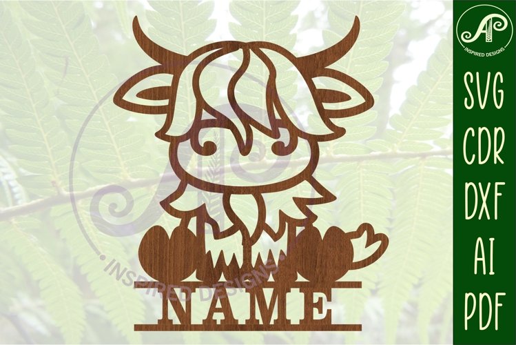 Highland Cow Name sign SVG laser cut template farm animal