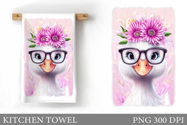 Cute Goose Kitchen Towel. Goose Flowers (5478329)