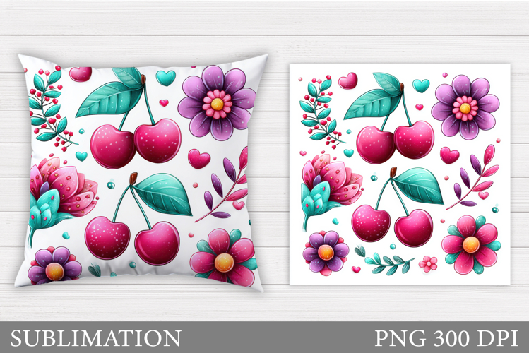 Cherry Pillow Design. Cute Cherry Sublimation (5601428)