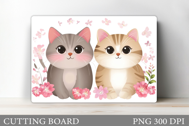 Cute Cats Cutting Board. Cat Flowers Cutting Board (5561998)