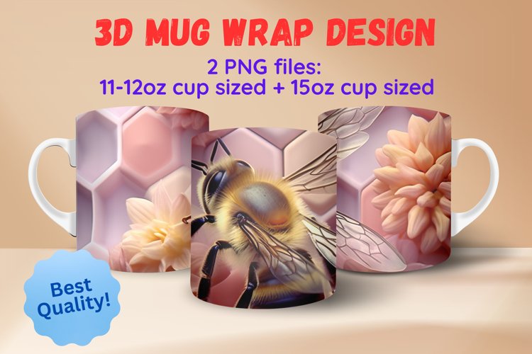 3D Bee Mug Wrap 3D Bee PNG Bee Mug PNG Insect Mugs Design