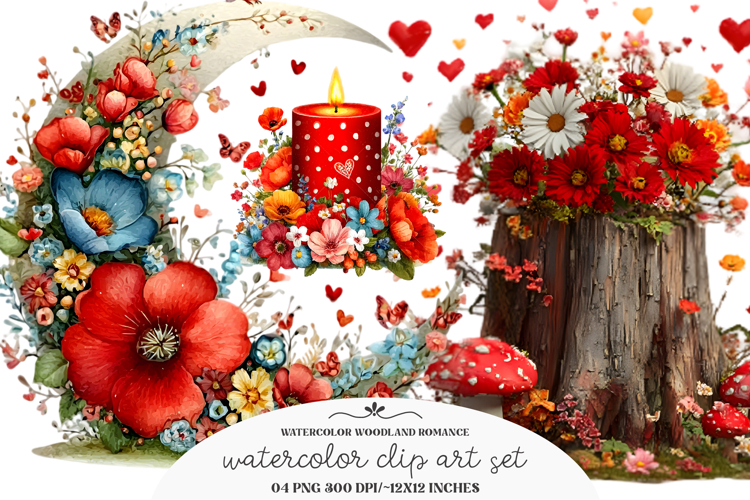 Watercolor Woodland Romance Clipart