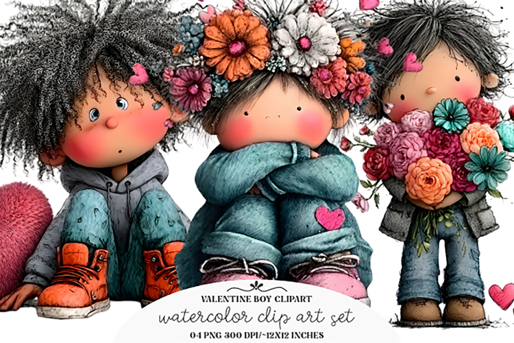 Whimsical Valentine Boy Clipart (6458984)