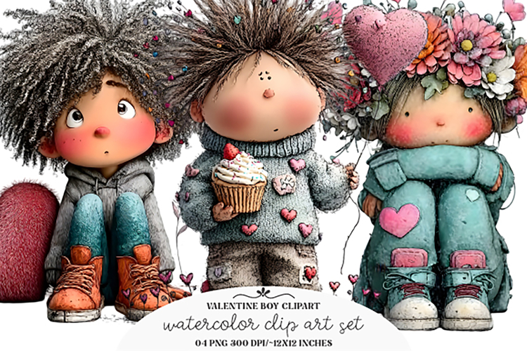 Watercolor Valentine Boy Clipart