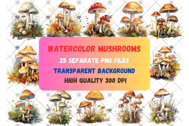 Poisonous Mushrooms Watercolor Clipart Bundle - 25 PNG files