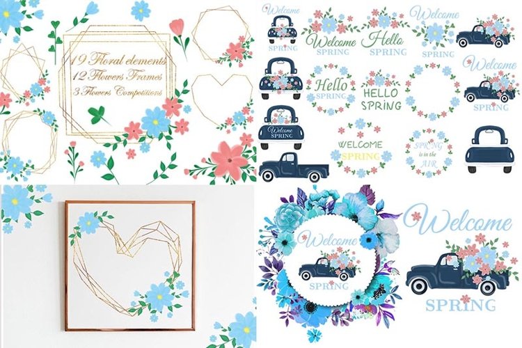 Spring Bundle. Welcome spring. Hello Spring. Flower. Frames.
