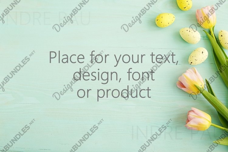 Easter spring background mockup, flat lay for SVG (1243462)