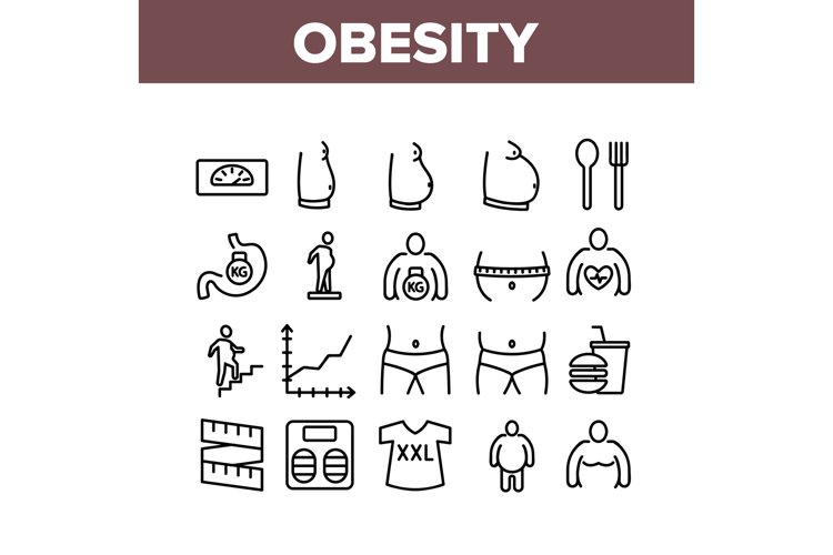 Obesity And Overweight Collection Icons Set Vector (576862)