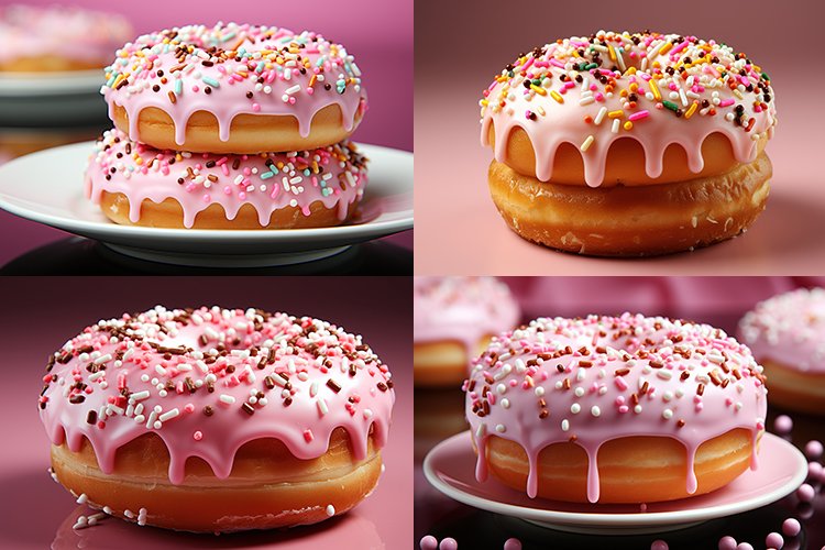 pink donuts with chocolate frosted and sprinkles donuts