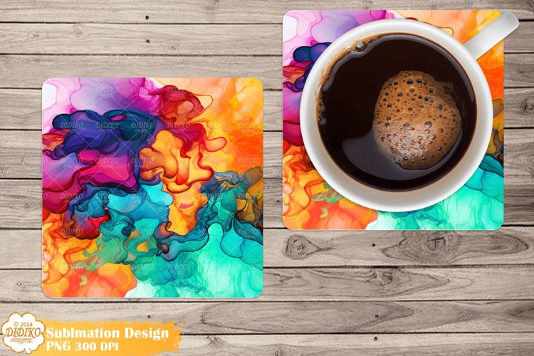 Alcohol Ink Coaster Sublimation Png, Colorful (3758686)