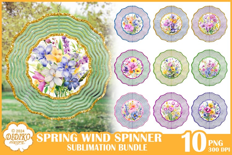 Flower Wind Spinner Bundle Sublimation , Spring Spinner Png