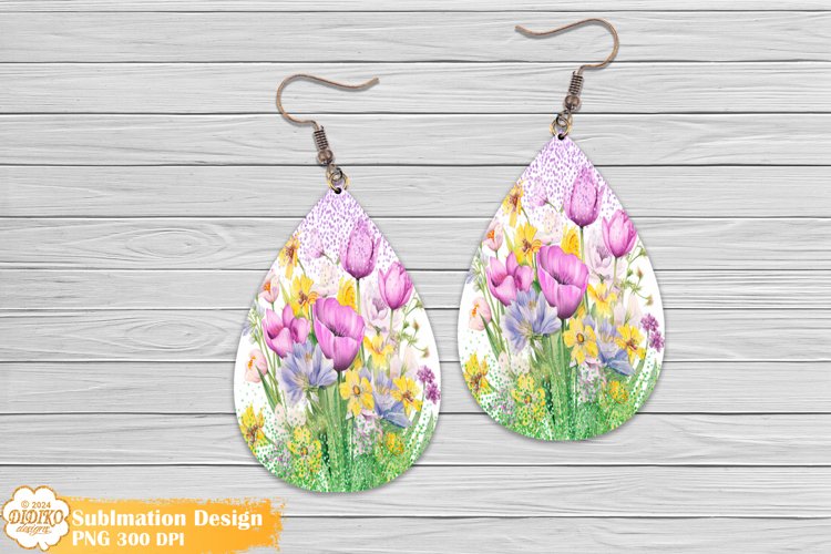 Flower Earrings Png Sublimation,Spring Teardrop Earrings Png